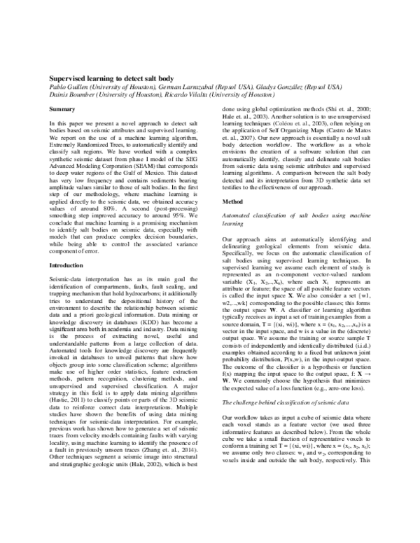 (PDF) Supervised learning to detect salt body
