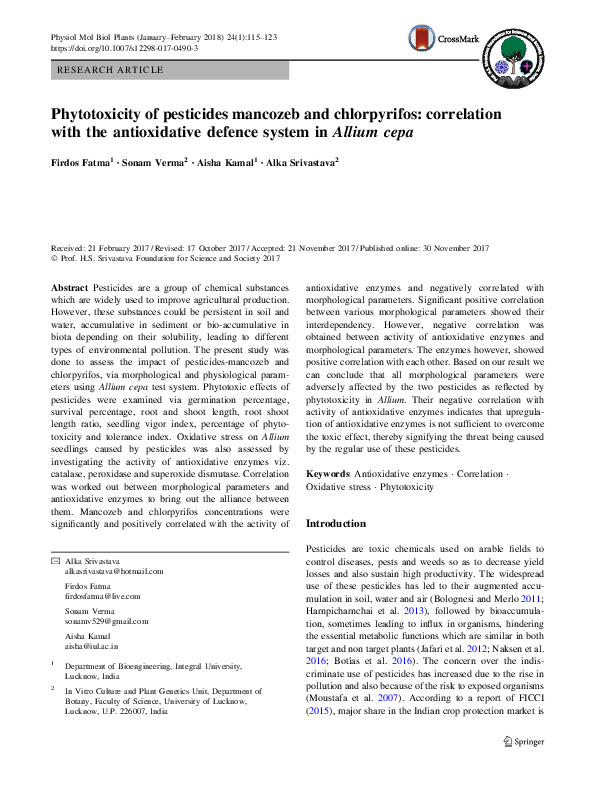 (PDF) Phytotoxicity of pesticides mancozeb and chlorpyrifos ...