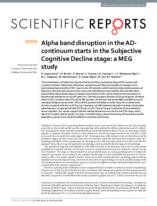 (PDF) Alpha band disruption in the AD-continuum starts in the ...