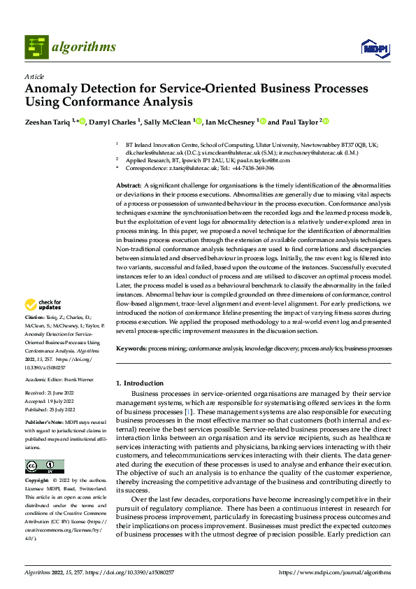 (PDF) Anomaly Detection for Service-Oriented Business Processes Using Conformance Analysis