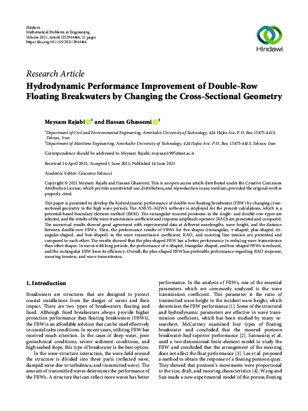 (PDF) Hydrodynamic Performance Improvement of Double-Row Floating Breakwaters by Changing the ...