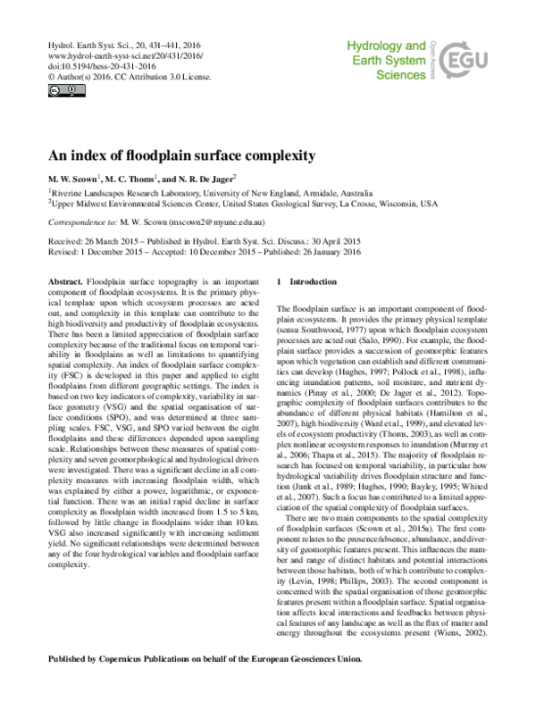 (PDF) An index of floodplain surface complexity