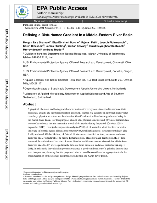 (PDF) Defining a disturbance gradient in a Middle-Eastern River Basin