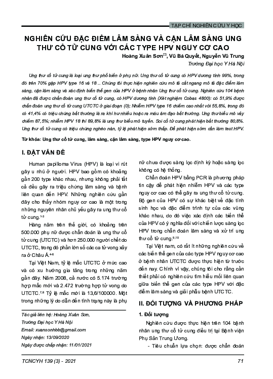 (PDF) Nghiên cứu đặc điểm lâm sàng và cận lâm sàng ung thư cổ tử cung ...