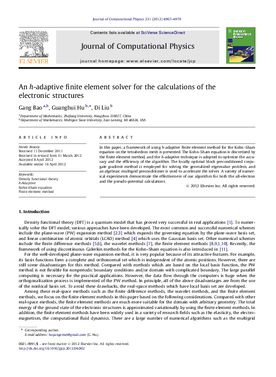 Pdf An H Adaptive Finite Element Solver For The Calculations Of The Electronic Structures