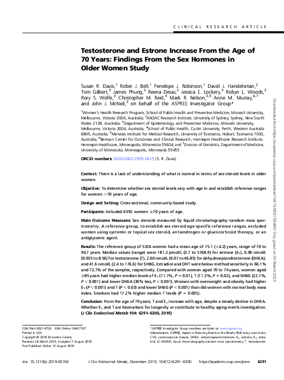 Pdf Testosterone And Estrone Increase From The Age Of 70 Years