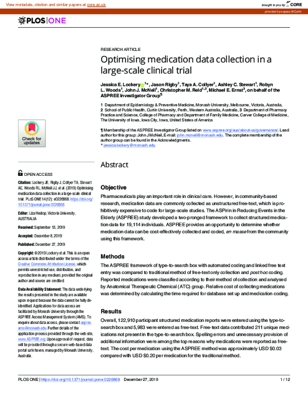 (PDF) Optimising medication data collection in a large-scale clinical trial