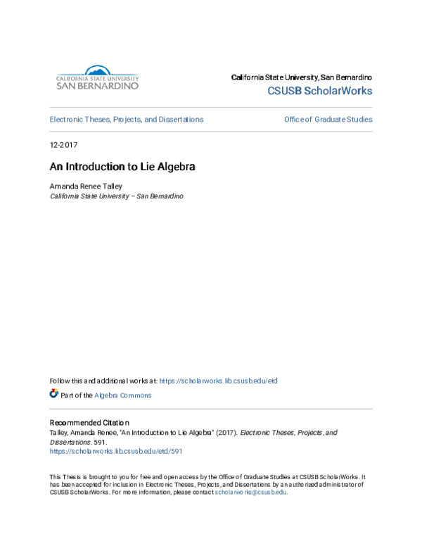 (PDF) An Introduction to Lie Algebra