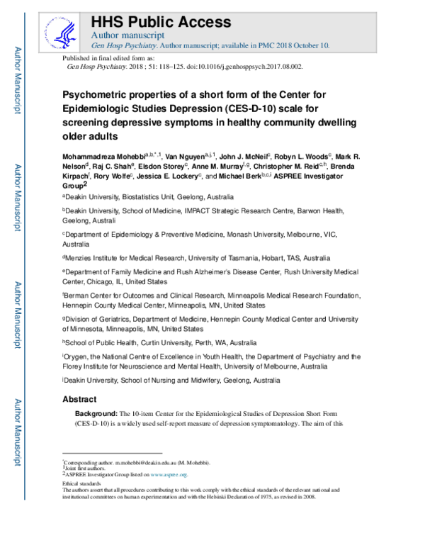 (PDF) Psychometric properties of a short form of the Center for ...