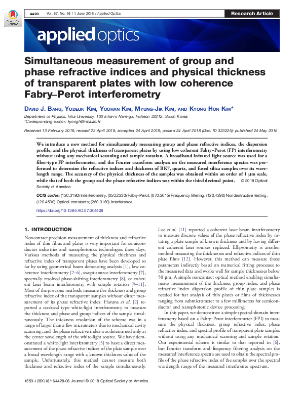 (PDF) Simultaneous measurement of group and phase refractive indices and physical thickness of ...