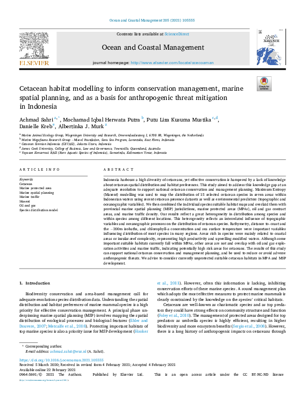 (PDF) Cetacean habitat modelling to inform conservation management ...