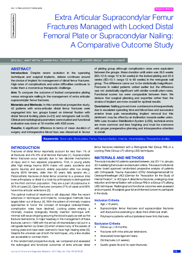 (PDF) Extra Articular Supracondylar Femur Fractures Managed with Locked Distal Femoral Plate or ...