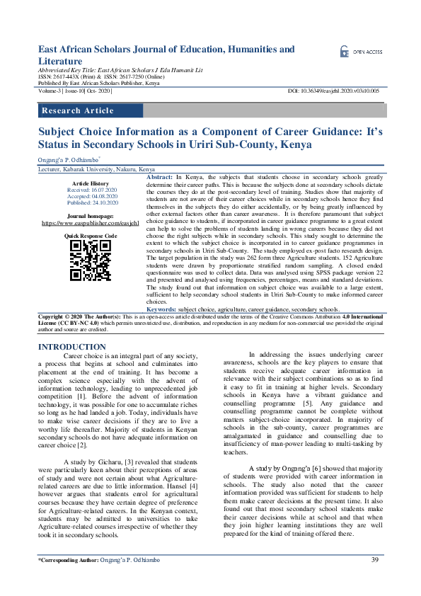 (PDF) Subject Choice Information as a Component of Career Guidance: It ...