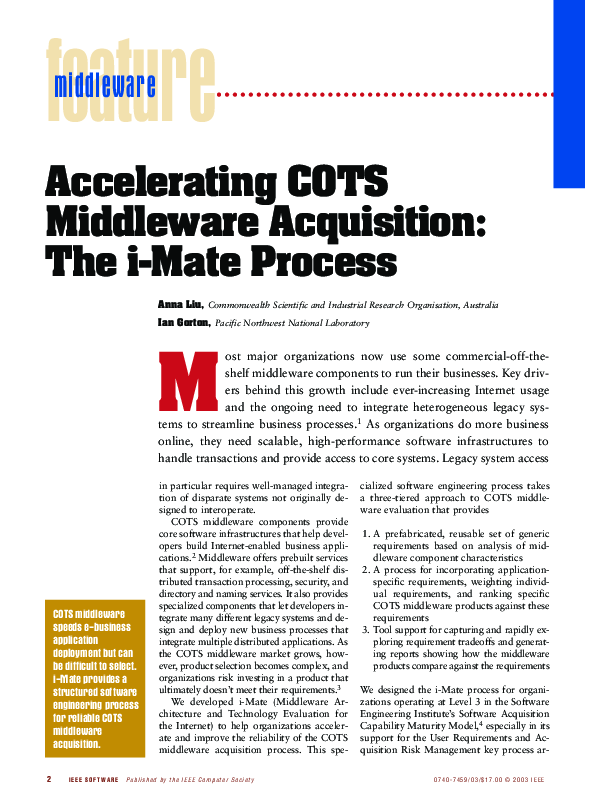 (PDF) Accelerating COTS middleware acquisition: the i-mate process