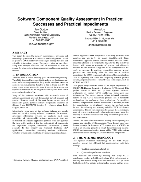 (PDF) Software component quality assessment in practice