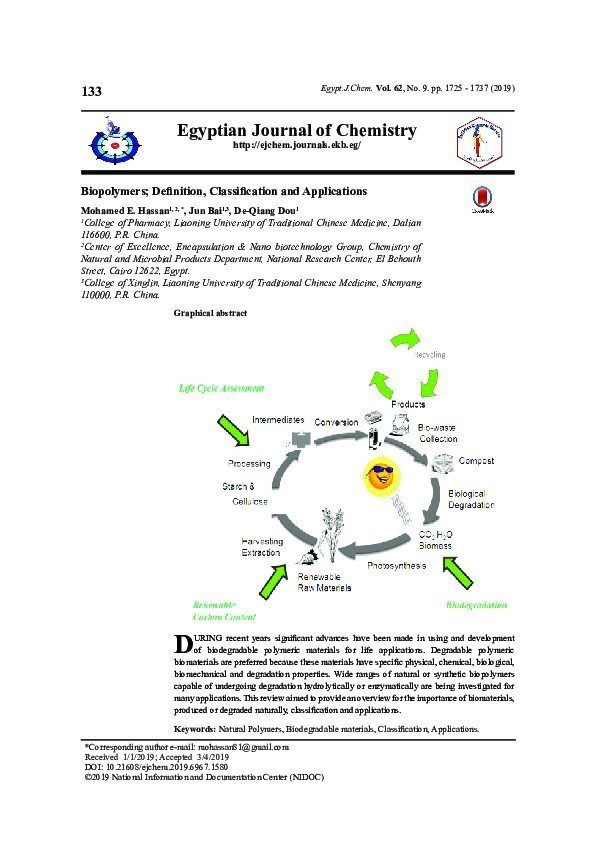 Pdf Biopolymers Definition Classification And Applications