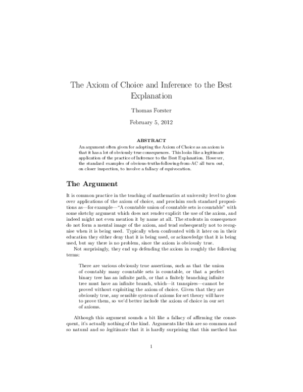 (PDF) The axiom of choice and inference to the best explanation