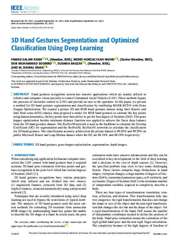 Pdf 3d Hand Gestures Segmentation And Optimized Classification Using Deep Learning