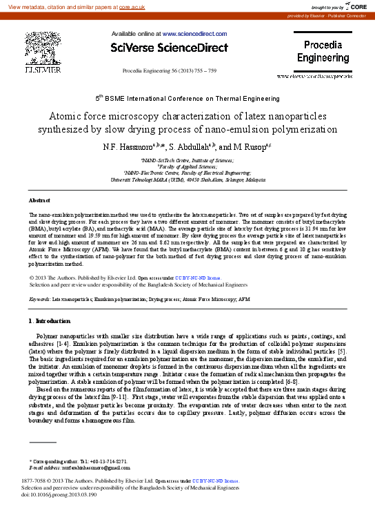 (PDF) Atomic Force Microscopy Characterization of Latex Nanoparticles Synthesized by Slow Drying ...