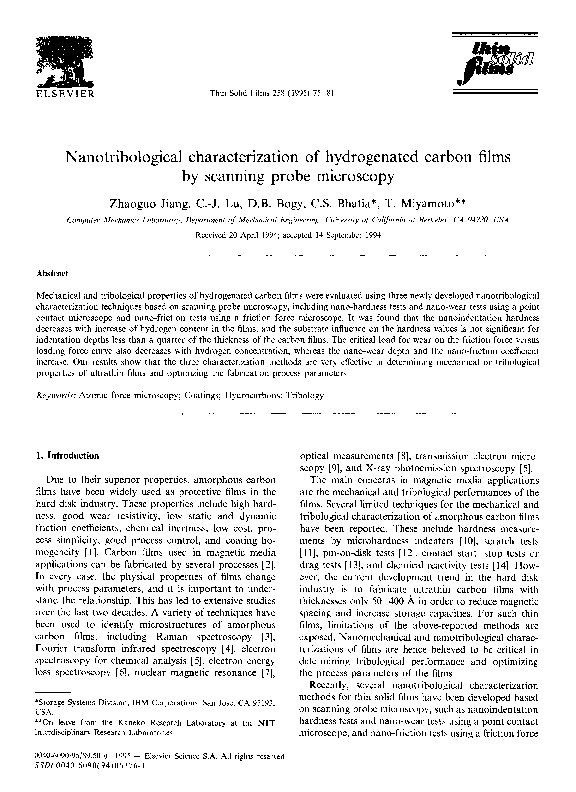(PDF) Nanotribological characterization of hydrogenated carbon films by scanning probe microscopy