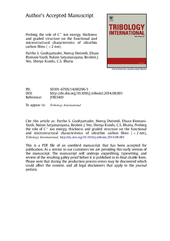 (PDF) Probing the role of C+ ion energy, thickness and graded structure ...