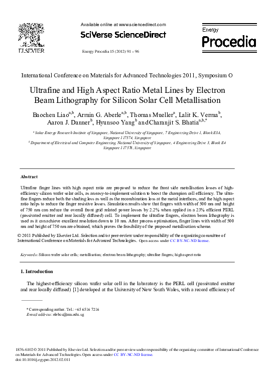 (PDF) Ultrafine and High Aspect Ratio Metal Lines by Electron Beam ...