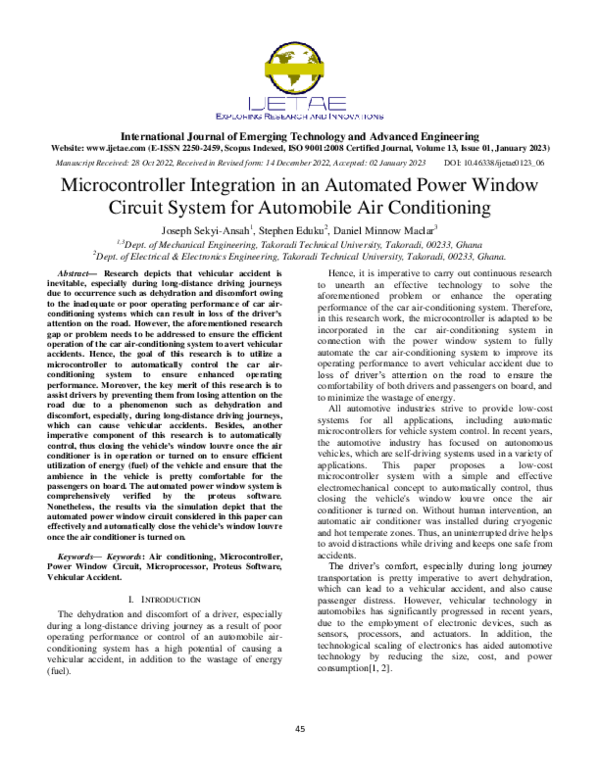 (PDF) Microcontroller Integration in an Automated Power Window Circuit ...