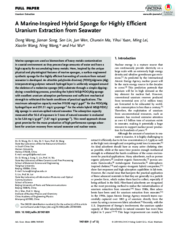 (PDF) A Marine‐Inspired Hybrid Sponge for Highly Efficient Uranium ...