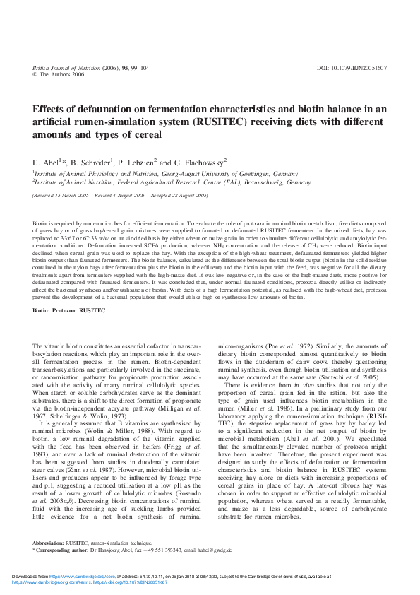 (PDF) Effects of defaunation on fermentation characteristics and biotin ...