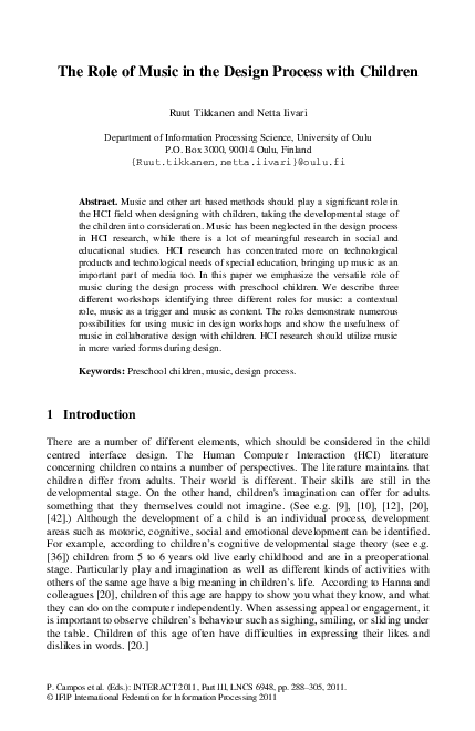 (PDF) The Role of Music in the Design Process with Children