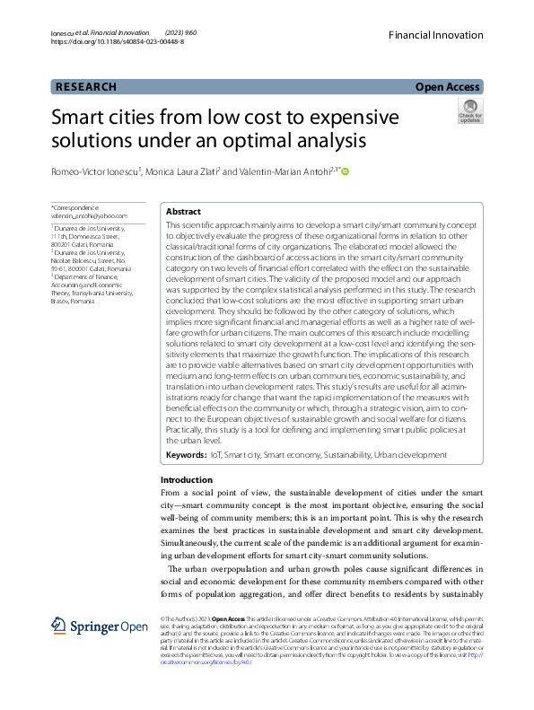 (PDF) Smart cities from low cost to expensive solutions under an ...