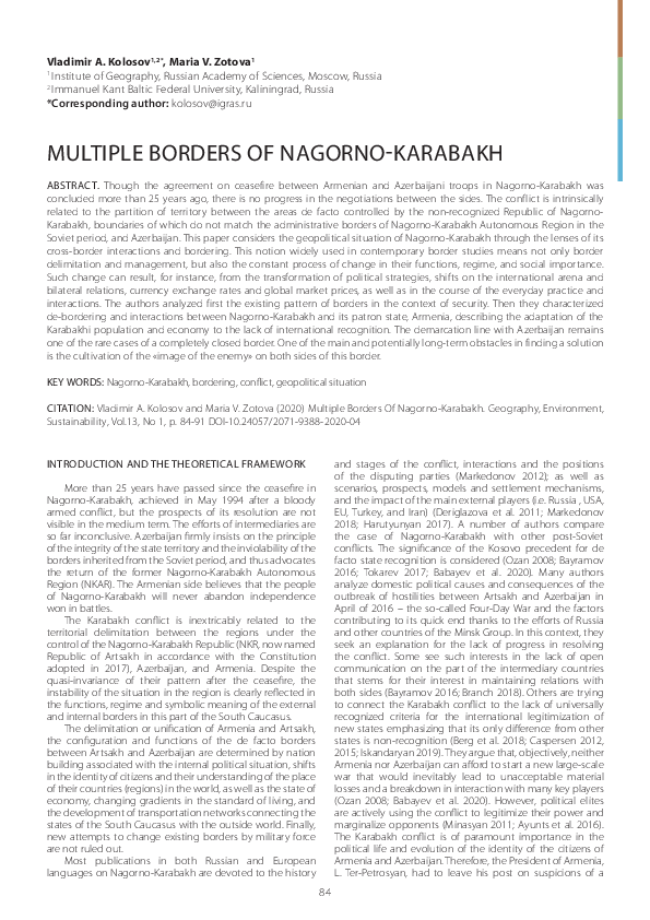 (PDF) Multiple borders of Nagorno-Karabakh