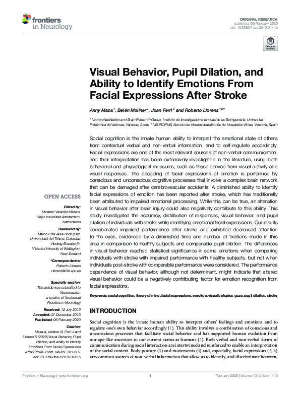 (PDF) Visual Behavior, Pupil Dilation, and Ability to Identify Emotions ...