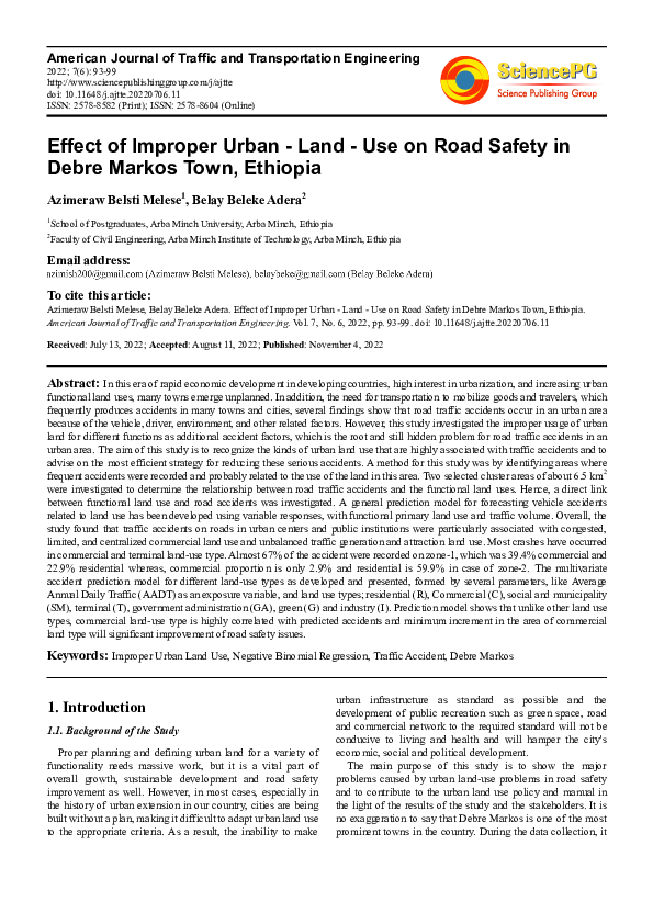 (PDF) Effect of Improper Urban -Land -Use on Road Safety in Debre ...