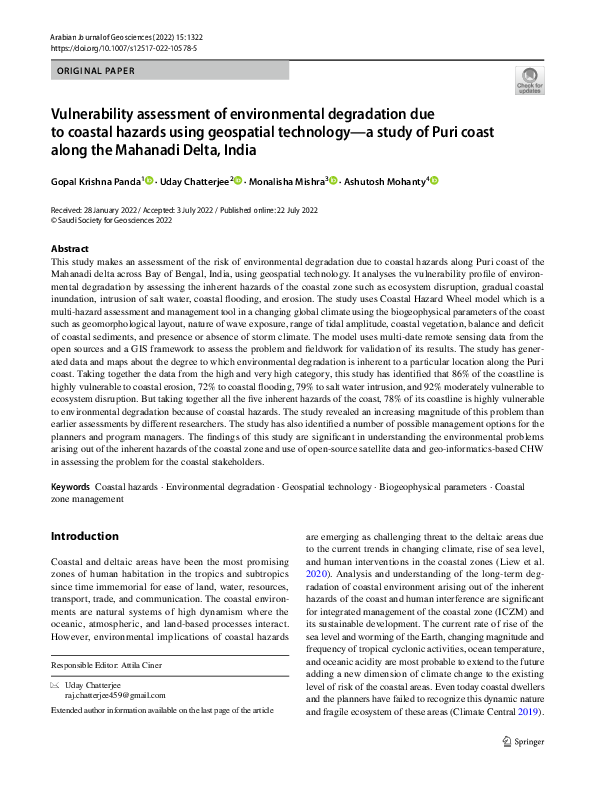 (PDF) Vulnerability assessment of environmental degradation due to coastal hazards using ...