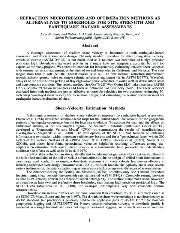 (PDF) Refraction Microtremor and Optimization Methods as Alternatives ...