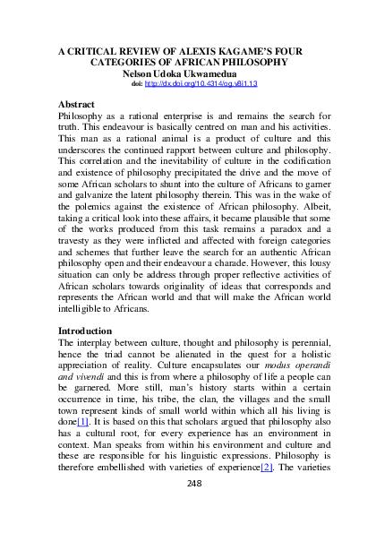 (PDF) A Critical Review of Alexis Kagame’s Four Categories of African ...