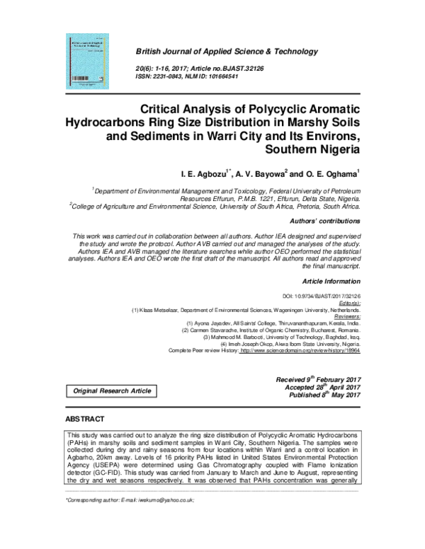(PDF) Critical Analysis of Polycyclic Aromatic Hydrocarbons Ring Size ...