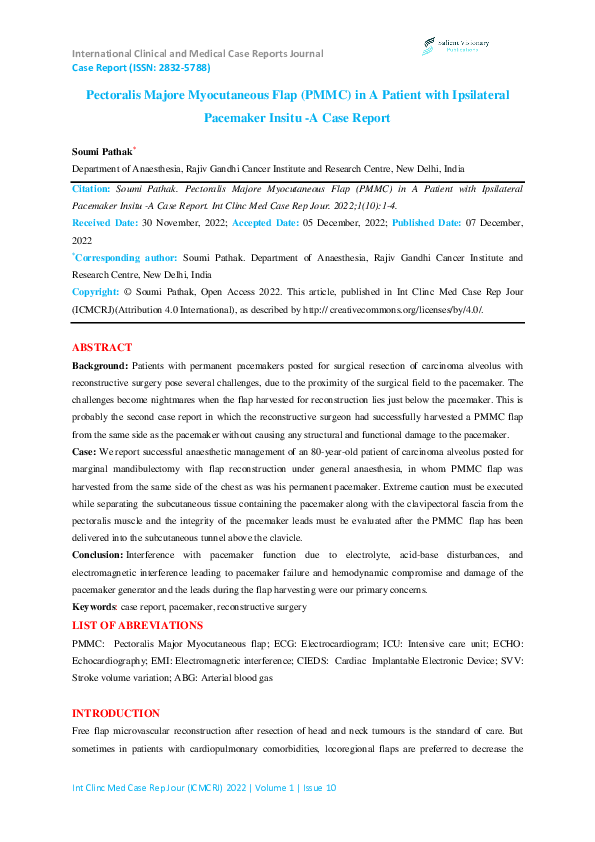 (PDF) Pectoralis Majore Myocutaneous Flap (PMMC) in A Patient with ...