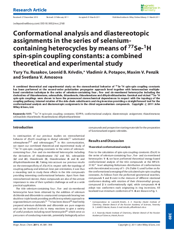 (PDF) Conformational analysis and diastereotopic assignments in the ...