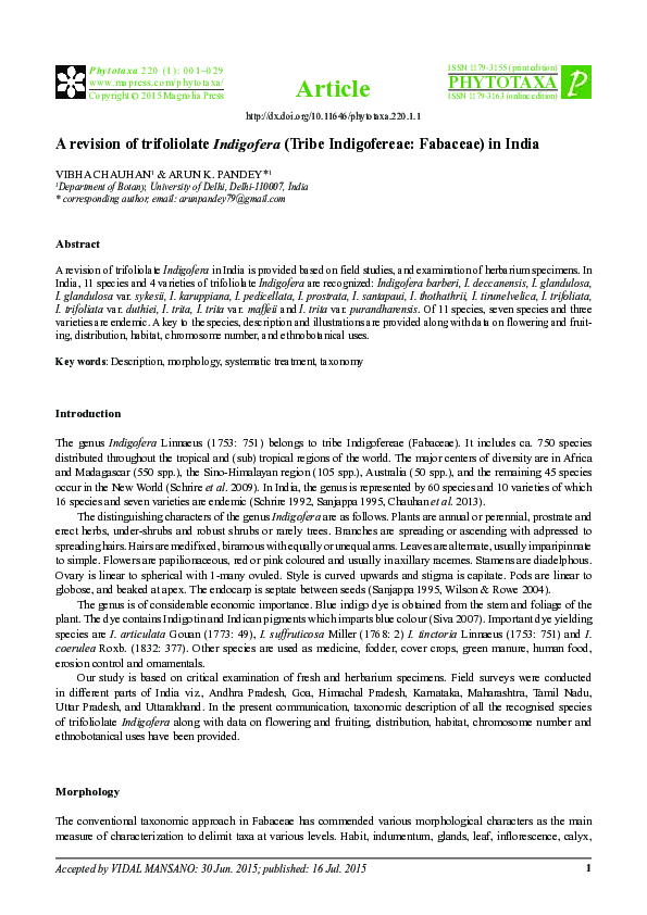 (PDF) A revision of trifoliolate Indigofera (Tribe Indigofereae ...