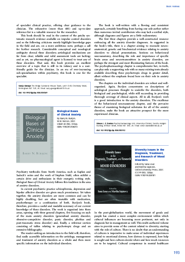 (PDF) Biological Bases of Clinical Anxiety