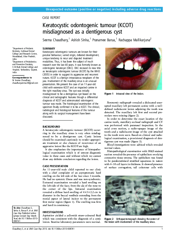(PDF) Keratocystic odontogenic tumour (KCOT) misdiagnosed as a ...