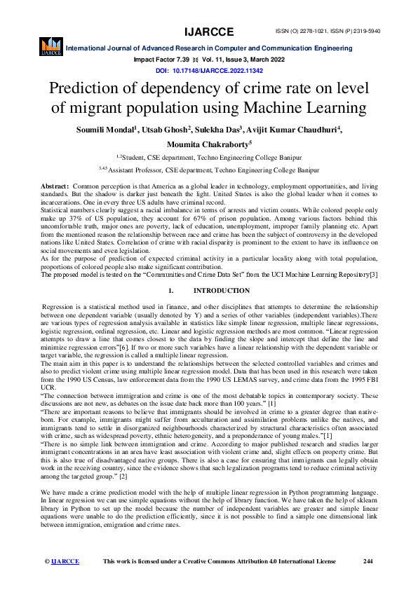 (PDF) Prediction of dependency of crime rate on level of migrant ...