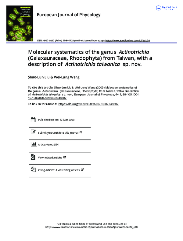 (PDF) Molecular systematics of the genusActinotrichia(Galaxauraceae ...