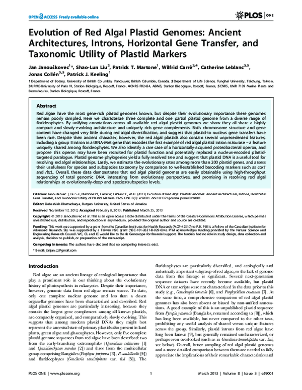 (PDF) Evolution of Red Algal Plastid Genomes: Ancient Architectures ...