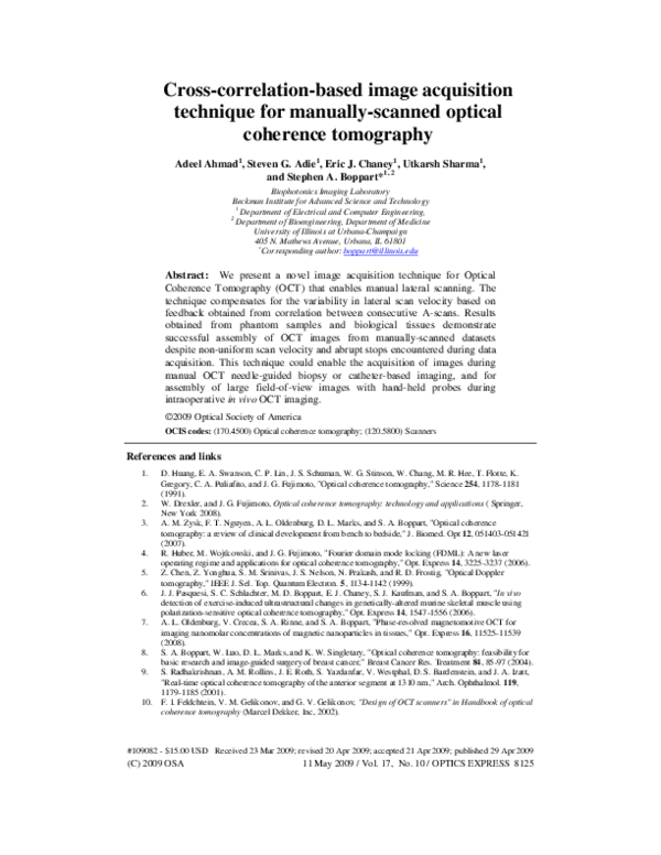 Pdf Cross Correlation Based Image Acquisition Technique For Manually Scanned Optical Coherence