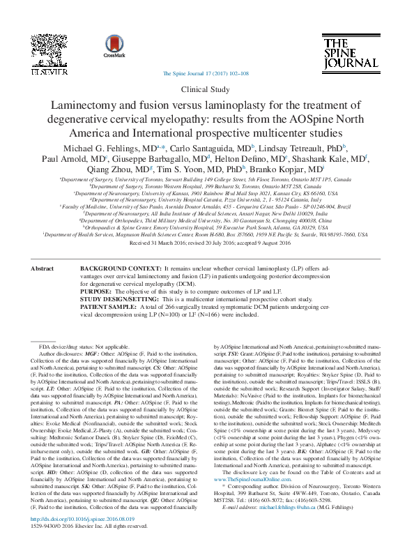 (PDF) Laminectomy and fusion versus laminoplasty for the treatment of ...