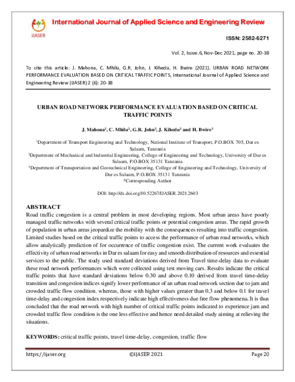 (PDF) Urban Road Network Performance Evaluation Based on Critical ...