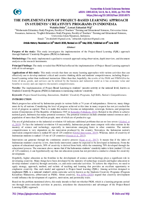 (PDF) The Implementation of Project-Based Learning Approach in Students ...